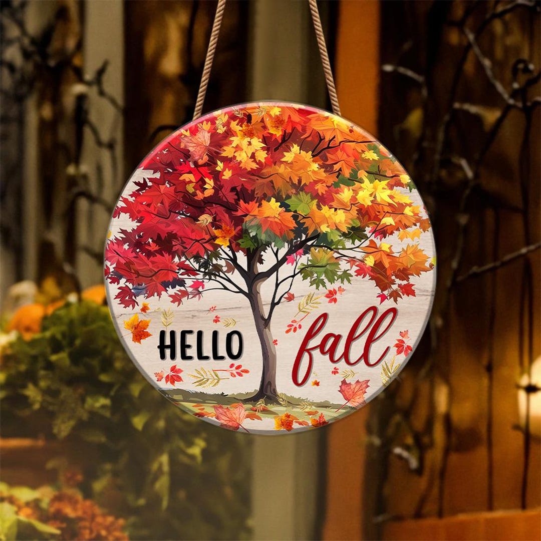 Hello Fall Door Sign, Autumn Door Hanger, Fall Welcome Sign, Autumn ...