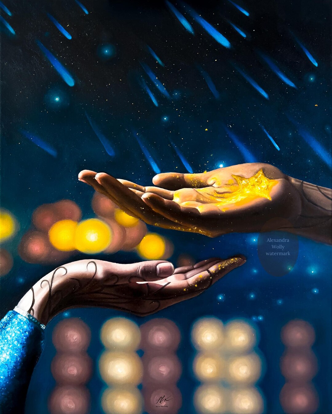 Surreal Fantasy Oil Painting of Hands Holding a Fallen Star, Art ...