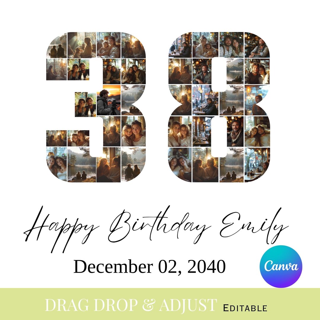 Editable 38th Birthday Photo Collage Canva Template, Thirty-eight ...