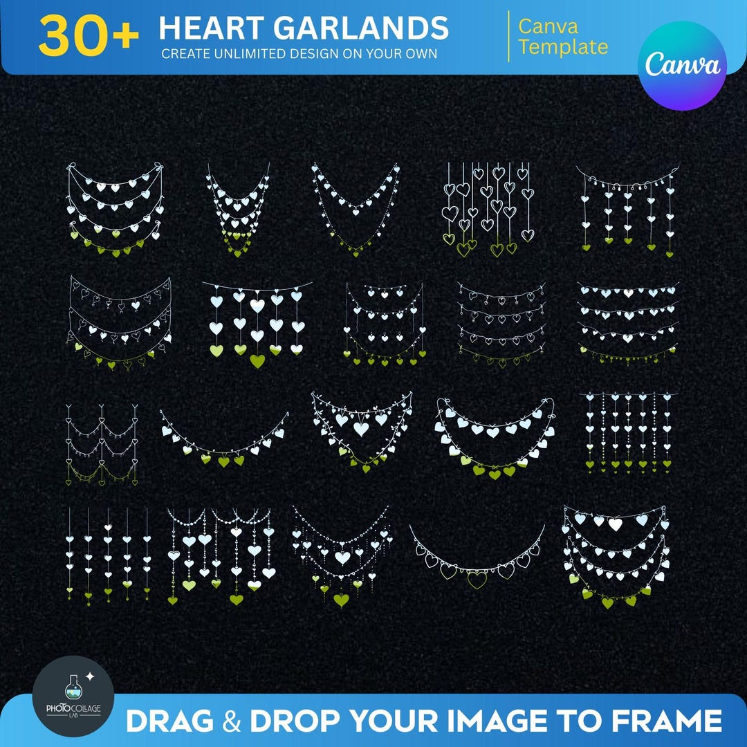Heart Garlands Canva Template: 30+ Valentine & Wedding Designs (PNG ...