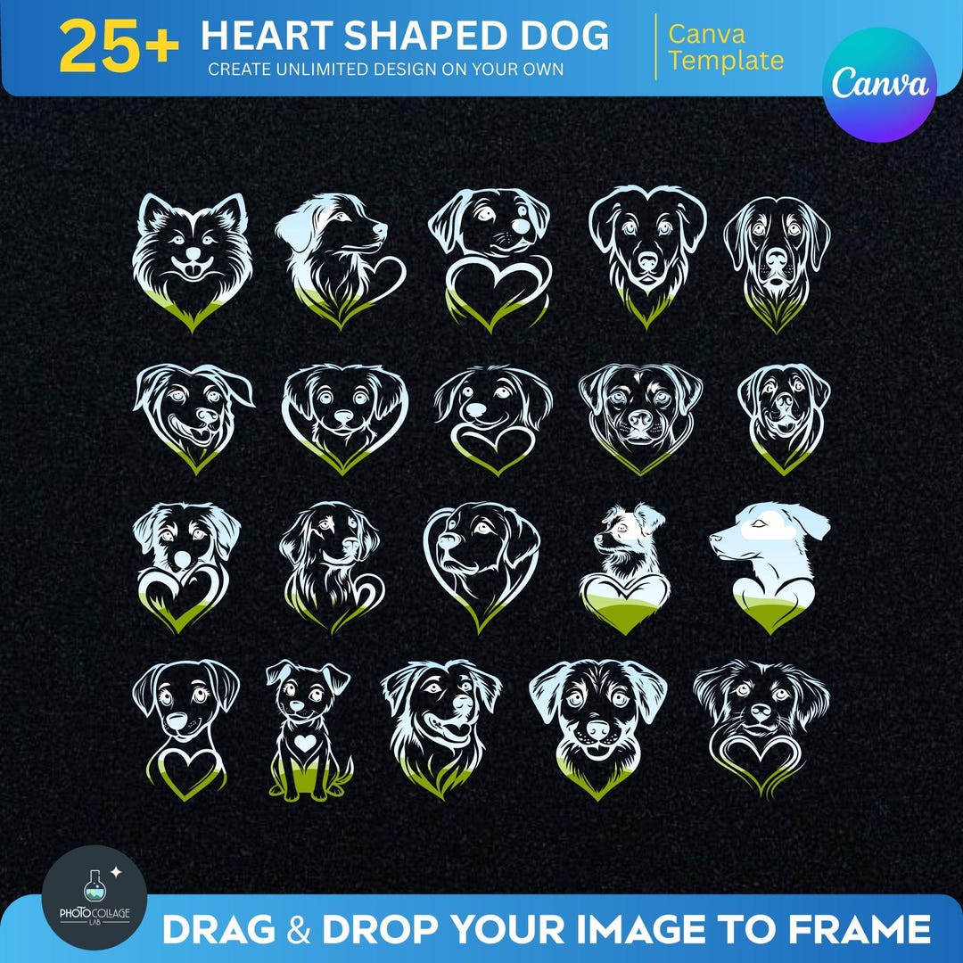 25+ Heart Shaped Dog Canva Template Pet Love Dog Portrait Frame Bundle ...
