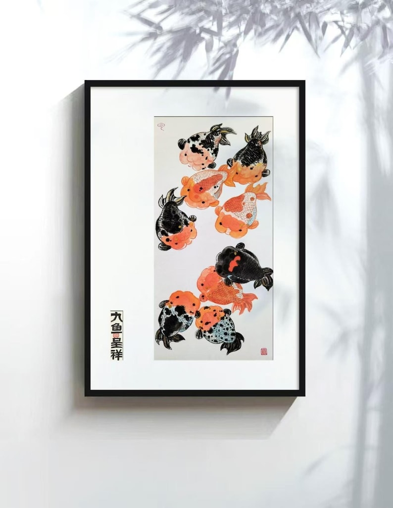 Nine Ranchu Blessing| Handmade Watercolor Paint|brushstroke Asian Art ...