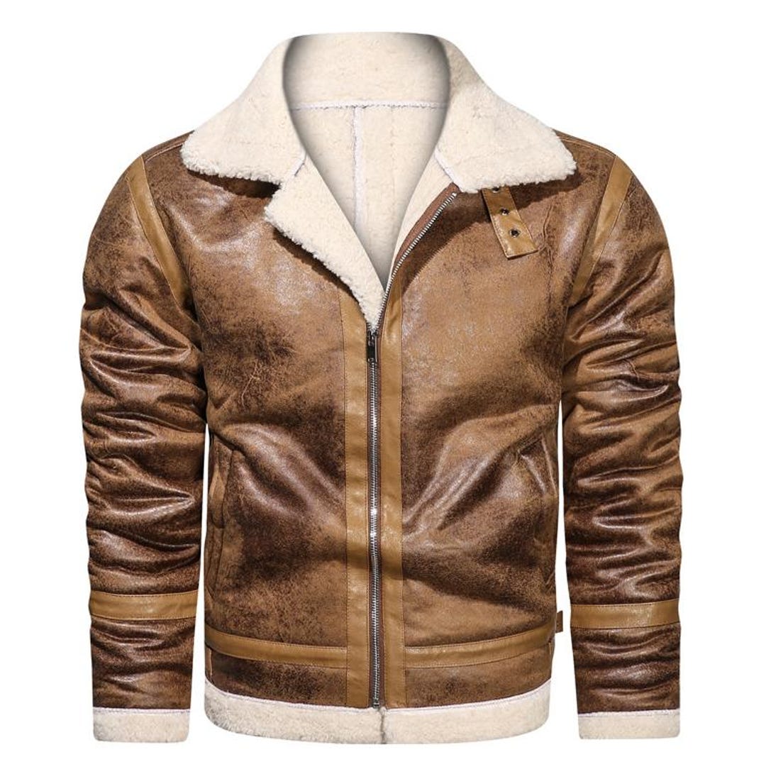 Men's Bomber Aviator Shearling Jacket Real Sheepskin Vintage Leather ...