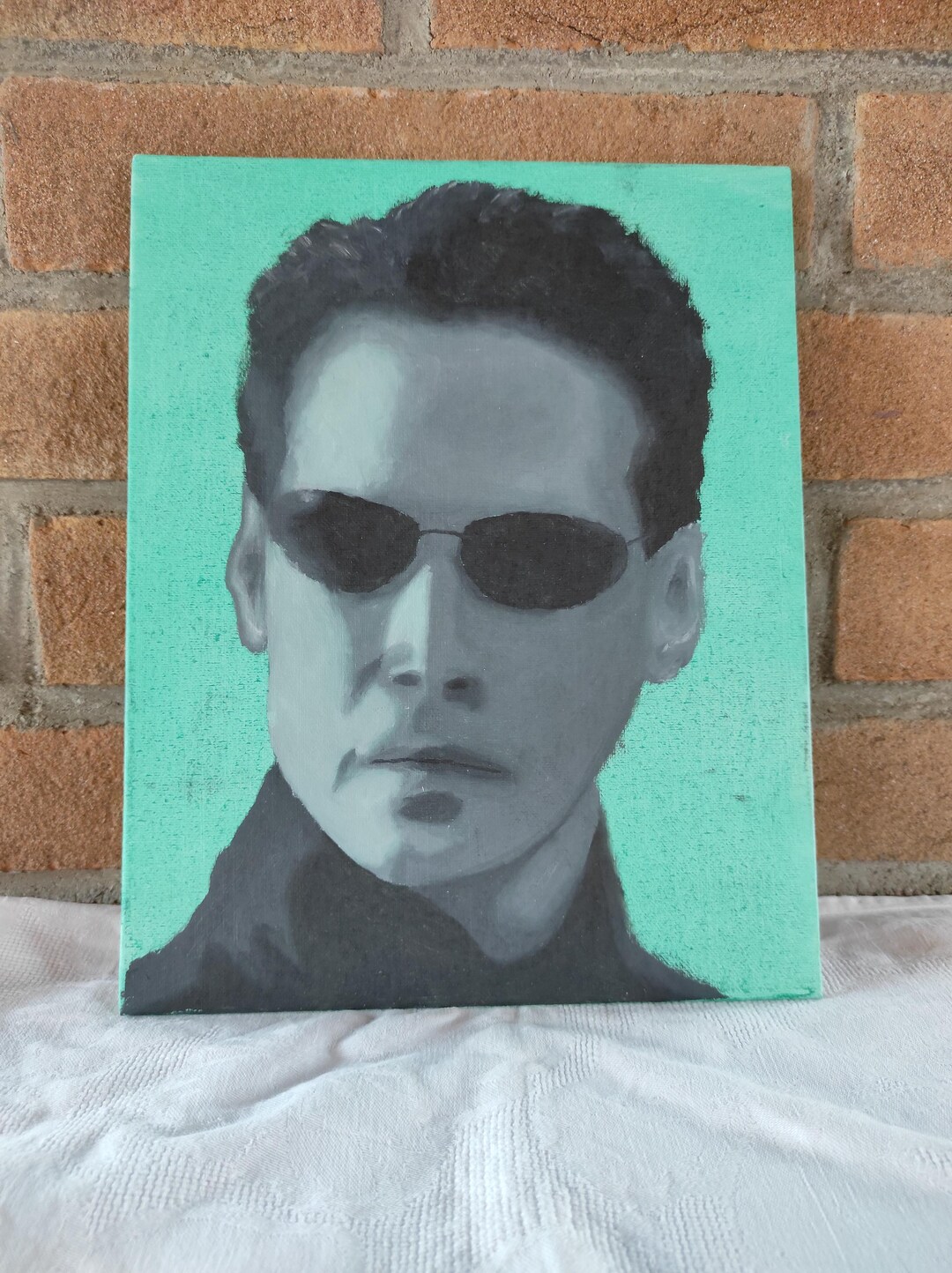 Neo Matrix Pop Noir Oil Painting – Black and White Portrait With Green ...