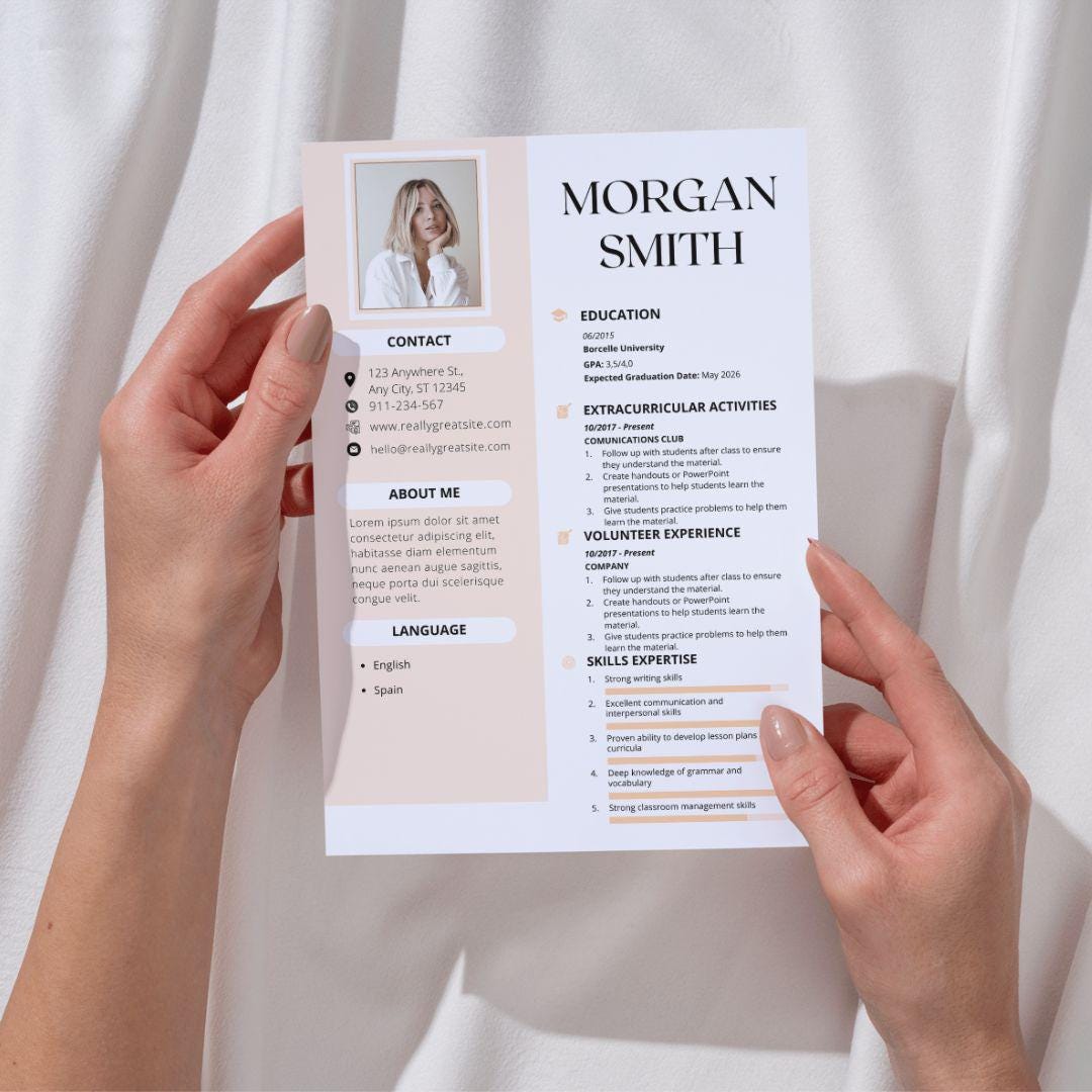 Editable Sorority Resume Template With Photo, Minimalist Pink and Coral ...