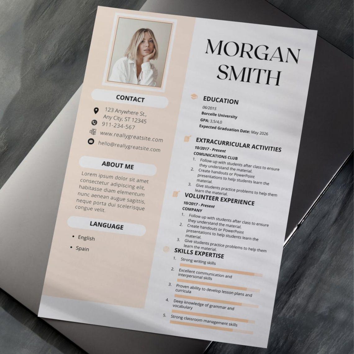 Editable Sorority Resume Template With Photo, Minimalist Pink and Coral ...