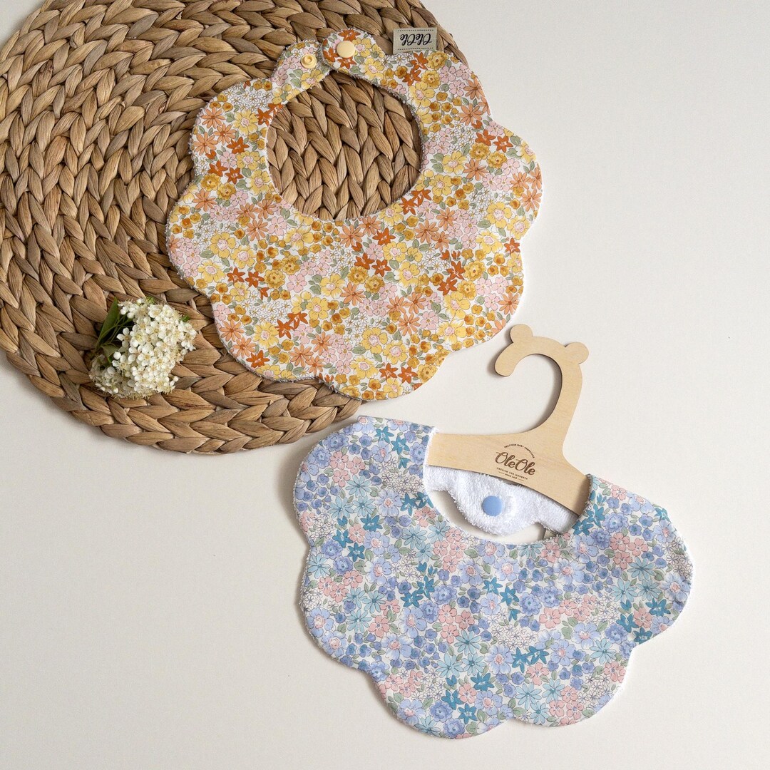Scalloped Baby Dribble Bibs Floral Fabric Drool Bib for Newborn Gifts ...