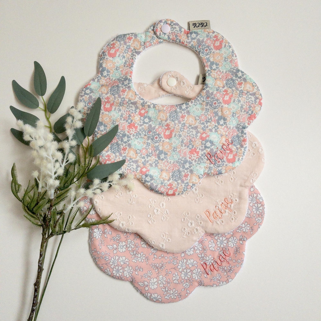 Scalloped Baby Dribble Bibs Liberty Fabric Floral Drool Bib for Newborn ...