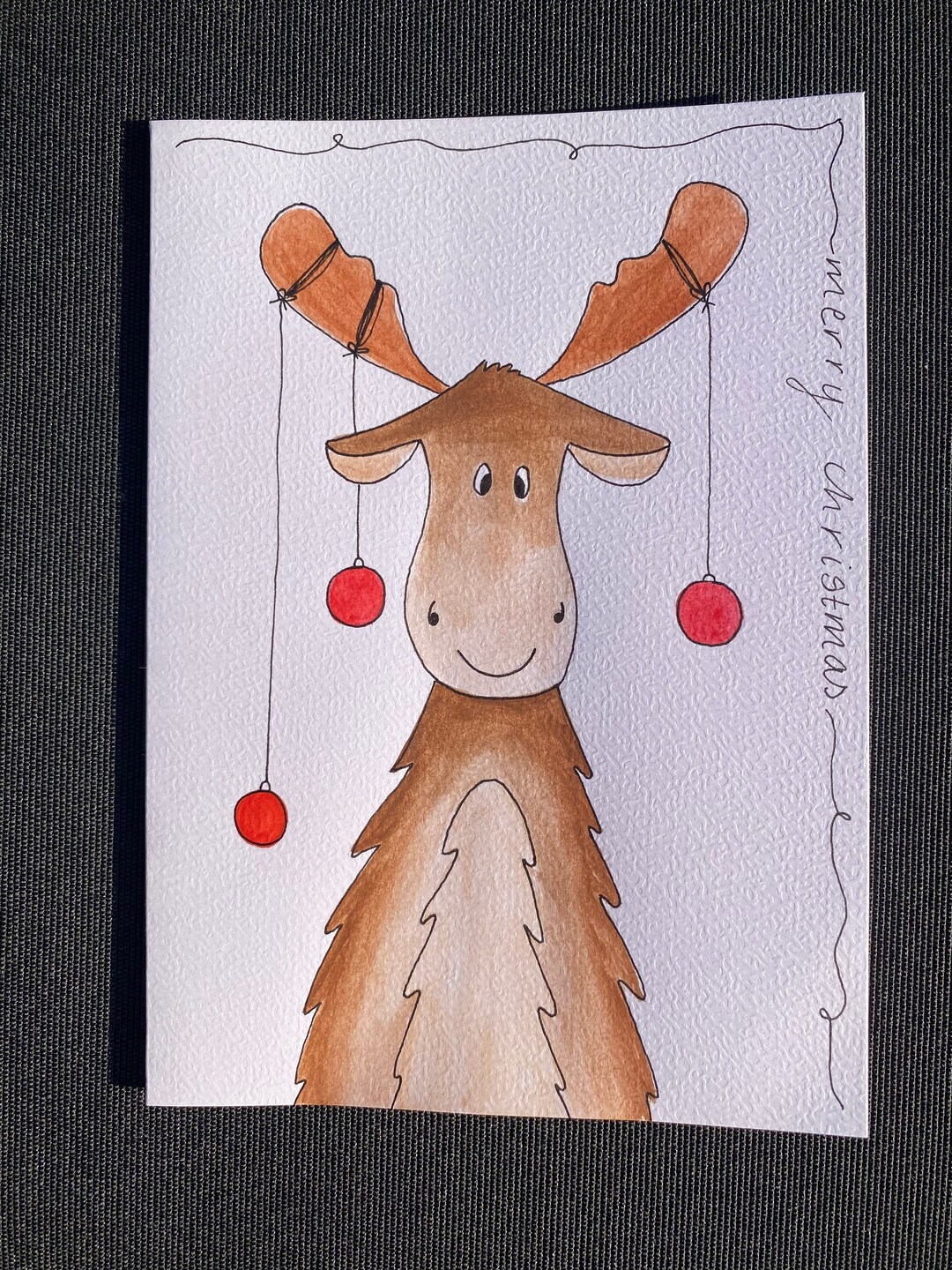 Watercolour Reindeer Christmas Card. Mum, Dad, Brother, Sister, Friend ...
