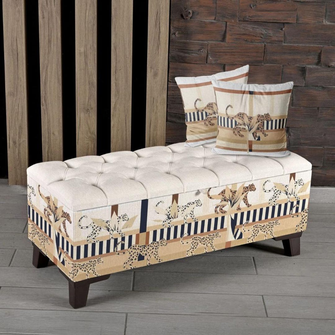 Leopard Patterned Pouf With Storage Box Organizer Pouffe Home Bench + 2 ...
