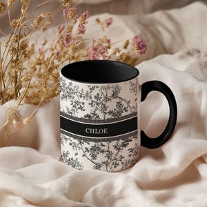 Personalized Name Mug – Pink Toile Design | Custom Coffee Cup, Elegant ...