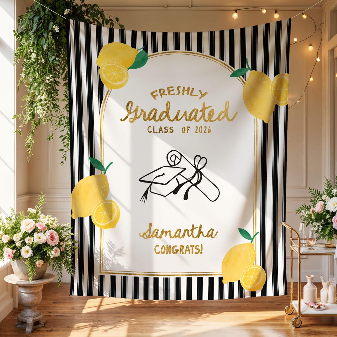 Custom Freshly Graduated Banner Lemon Tapestry Class of 2026 Graduation ...