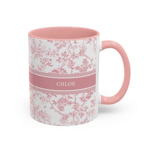Personalized Name Mug – Pink Toile Design | Custom Coffee Cup, Elegant ...