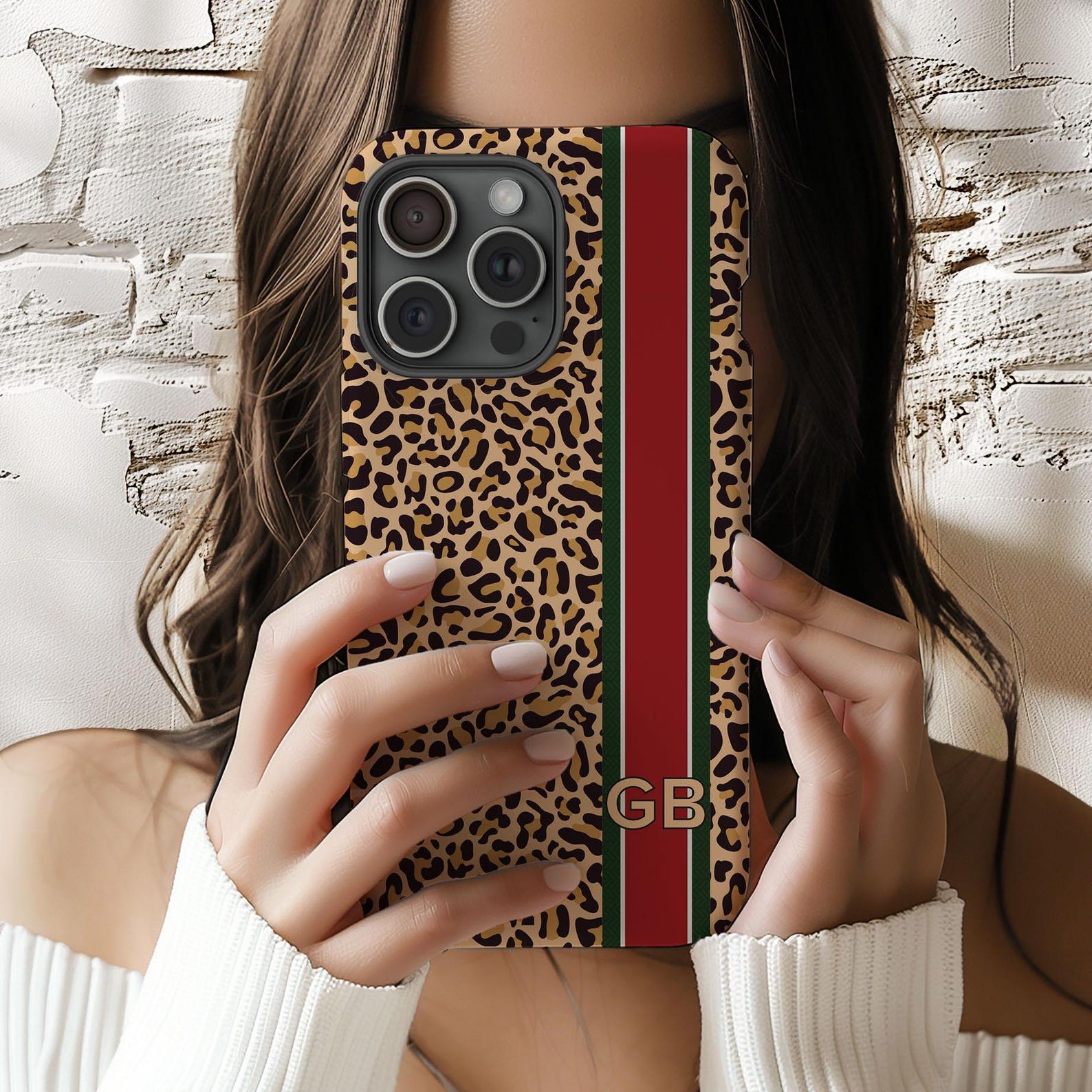Personalized Leopard Monogram Phone Case for iPhone 16 15 14 13, Custom ...