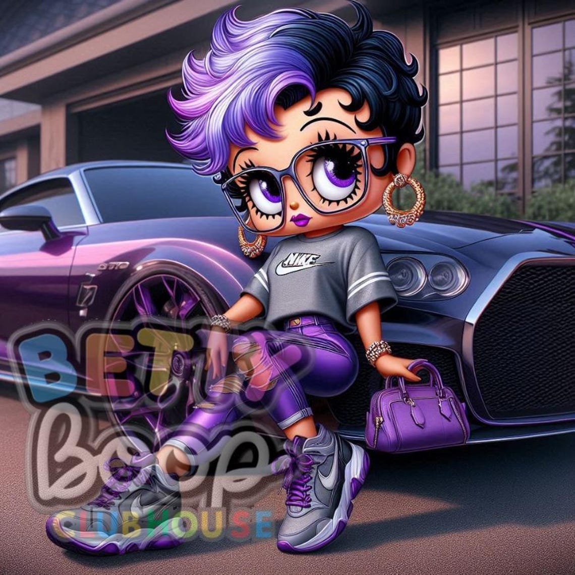 Trendy Betty Boop PNG Art - Purple Luxury Car Trendy Fashion PNG Image Bundle Instant Digital ...