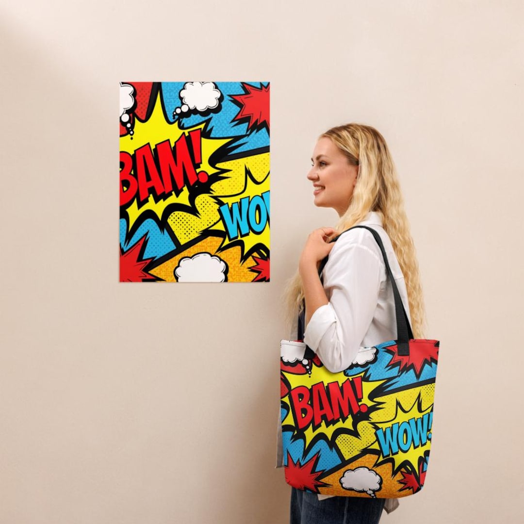 Tote Bag, Comic Pop Art Tote, BAM WOW Tote Bag, Vibrant Retro Bag, Bold ...