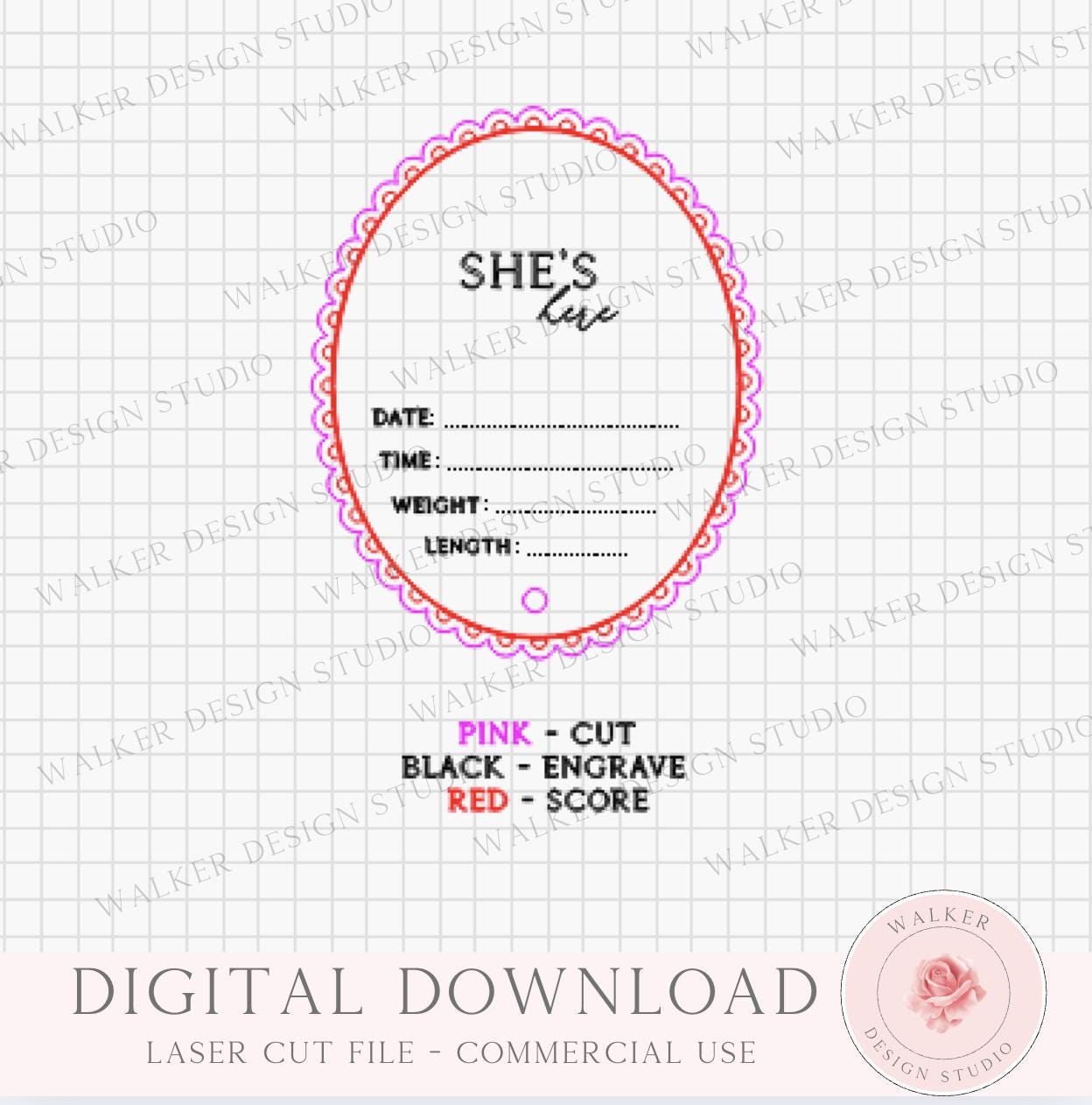 Baby Girl Stat Disc SVG: Scalloped Newborn Photo Prop (digital Download ...