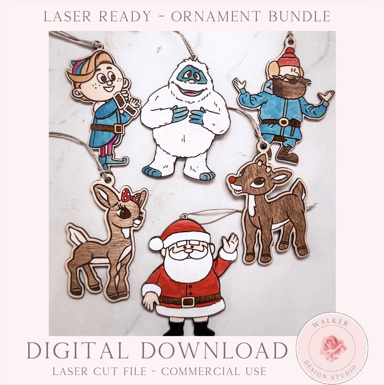 Rudolph Ornament Laser Cut Files: Christmas Character SVG Bundle ...