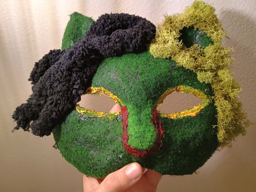 Green Frog Therion Mask With Moss and Bow - Etsy