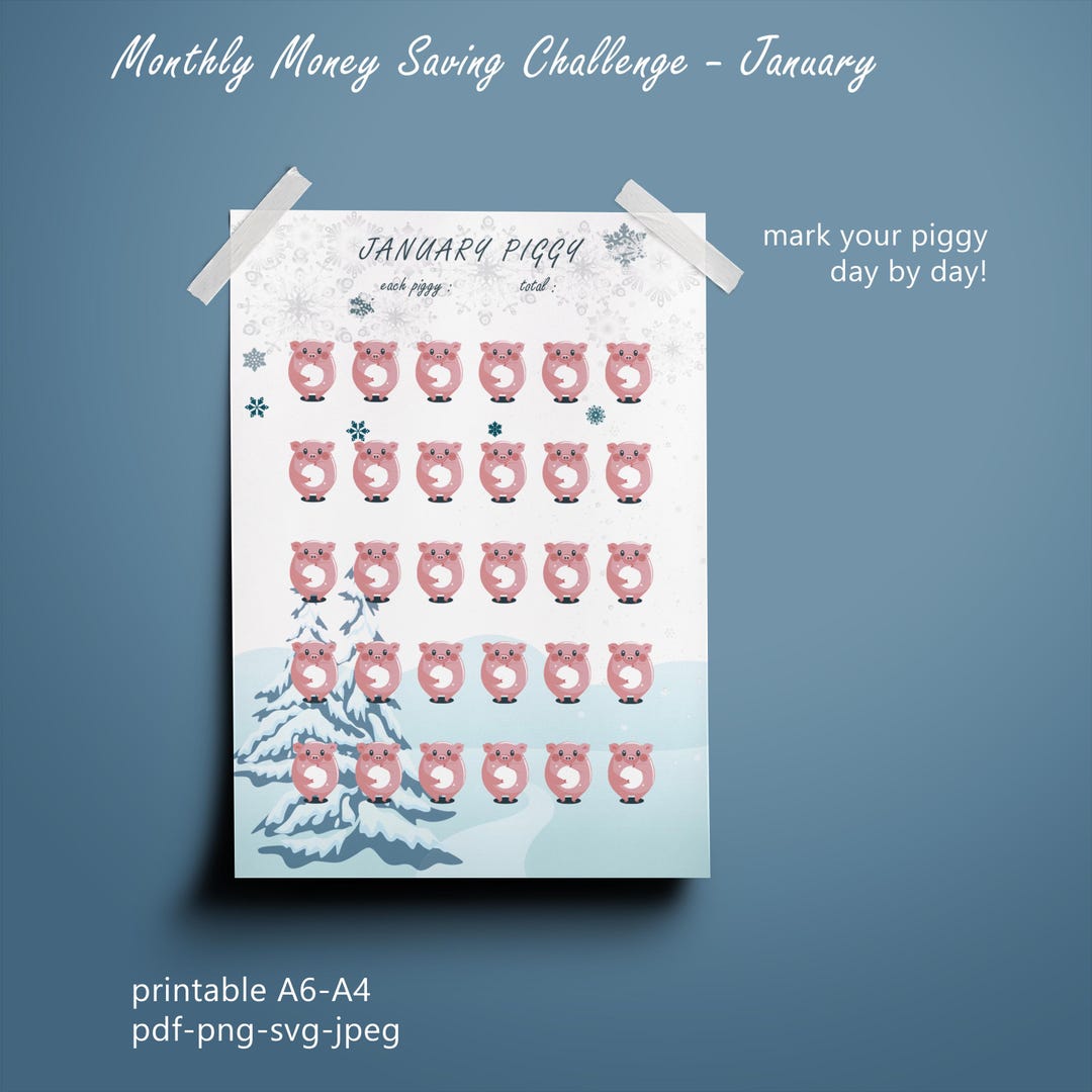 January Monthly Money Saving Challenge Digital Printable | A4 A6 ...