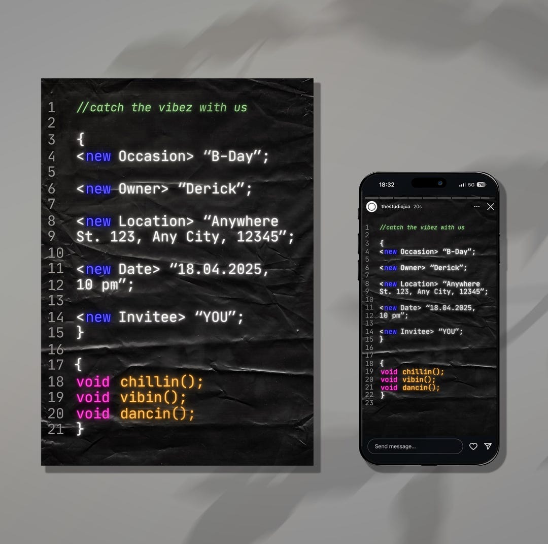 Coding Editable Digital Birthday Invitation Template, Software ...
