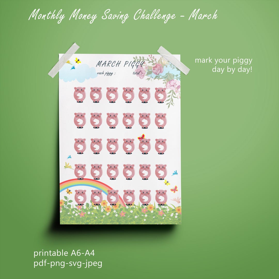 March Monthly Money Saving Challenge Digital Printable | A4 A6 Instant ...