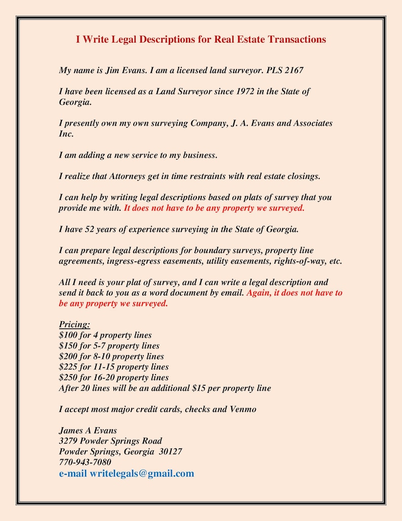 Legal Description Writing From Surveys. - Etsy