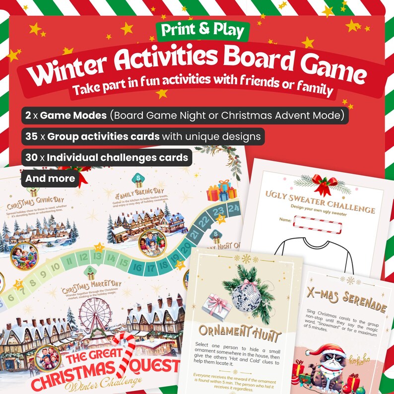 Winter Activity Board Game Printable Christmas Party Game Family Game ...