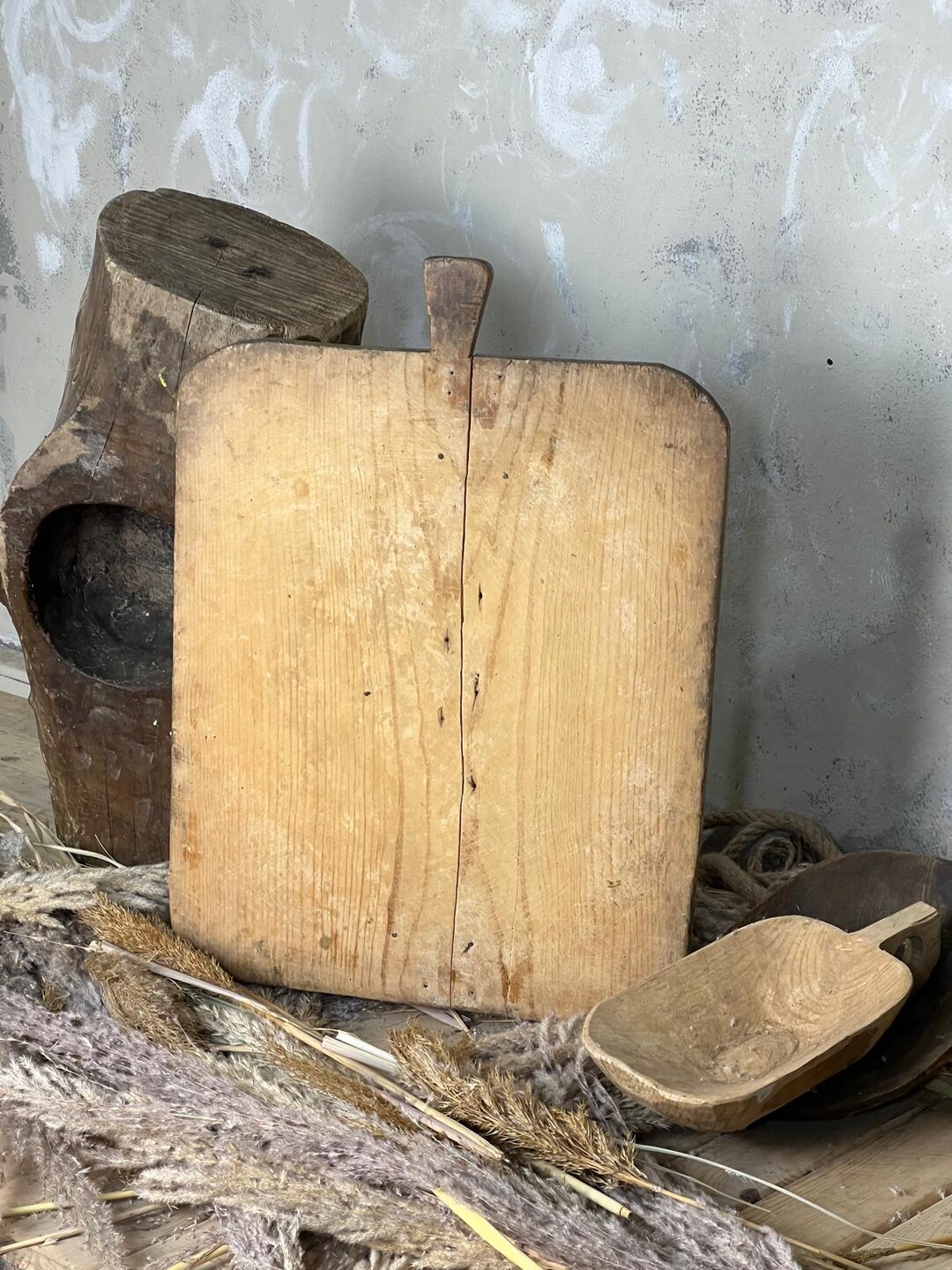 Antique Bread Board Set & Vintage Cutting Board Charcuterie Serving ...