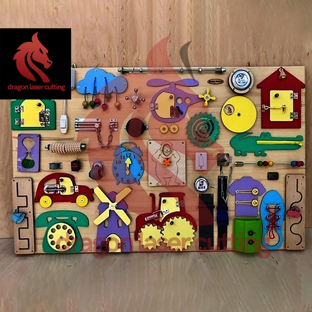 Laser Cut Wooden Busy Board for Kids File SVG Bundle Glowforge Wood ...