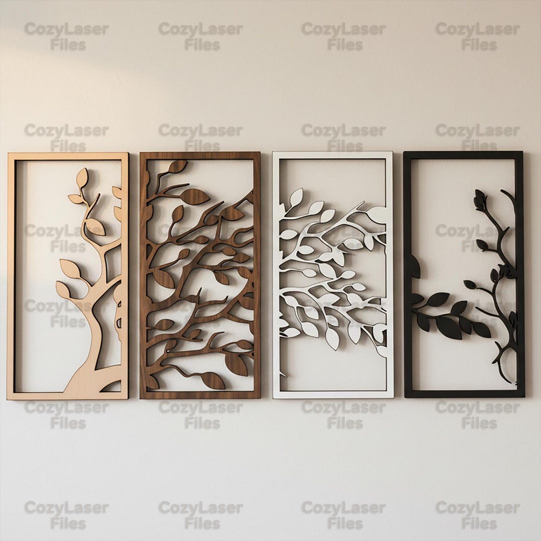 Laser Cut Wall 4 Tree Branches Panels Wall Art 3d SVG Bundle Glowforge ...