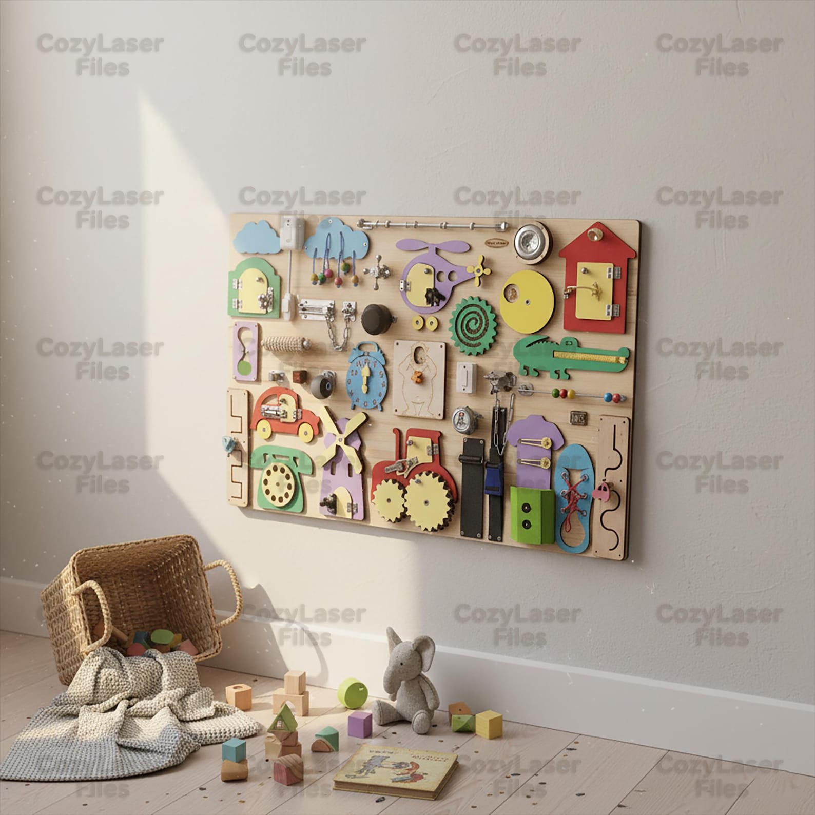 Laser Cut Wooden Busy Board for Kids File SVG Glowforge Wood Children ...