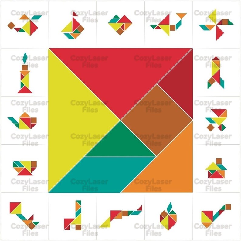 Laser Cut Tangram Puzzle Brain Training Geometry Kids Toys SVG Bundle ...