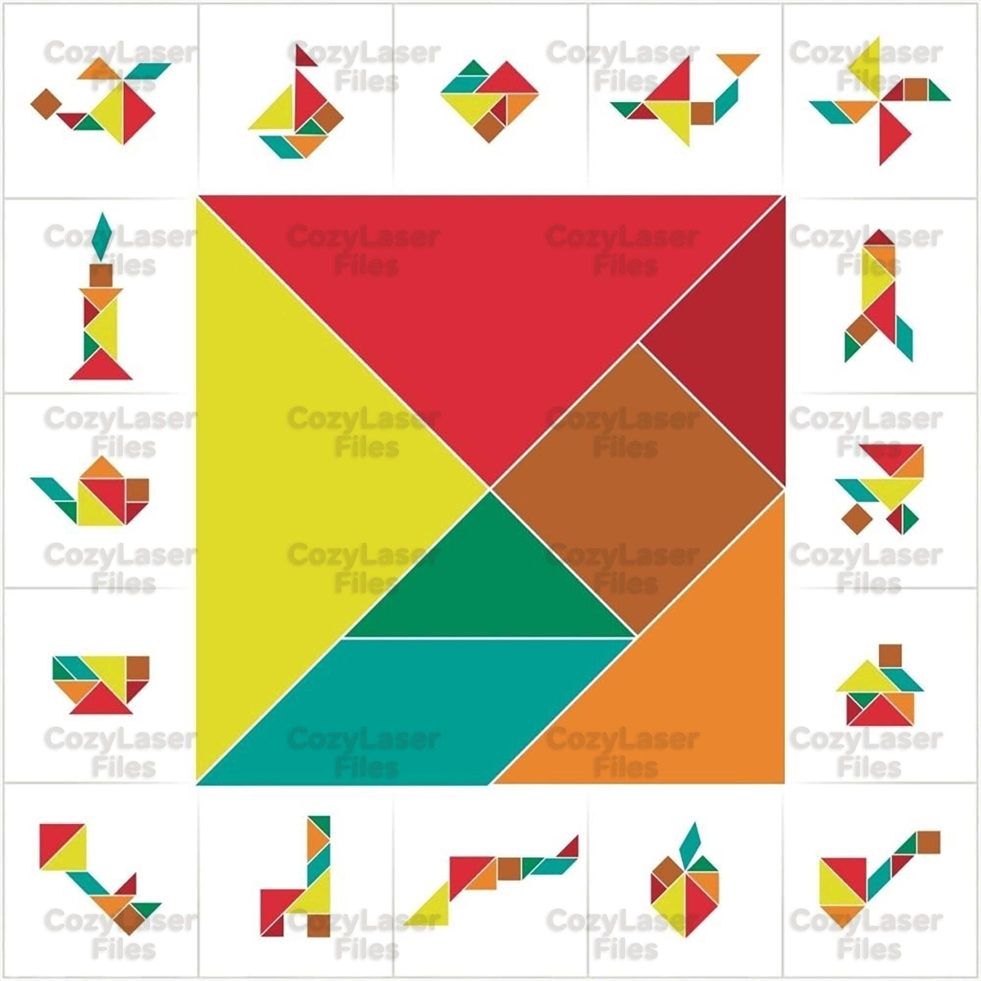 Laser Cut Tangram Puzzle Brain Training Geometry Kids Toys SVG Bundle ...