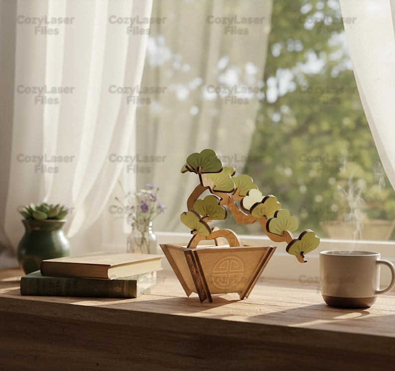 Laser Cut Bonsai 3D Decorative Tree SVG Glowforge Vector Laser Template ...
