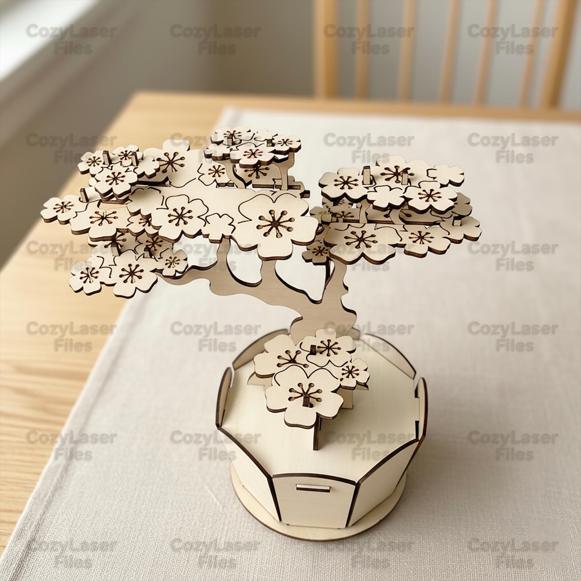 Laser Cut Decorative Flower Bonsai 3D Puzzle SVG Glowforge Wood Plant ...