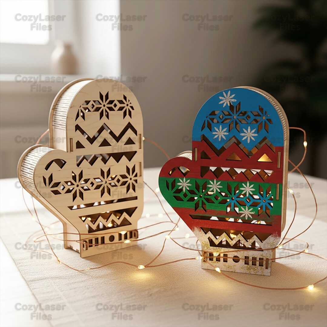 Laser Cut Mitten Christmas Lamp Puzzle SVG Bundle Glowforge Svg Files ...