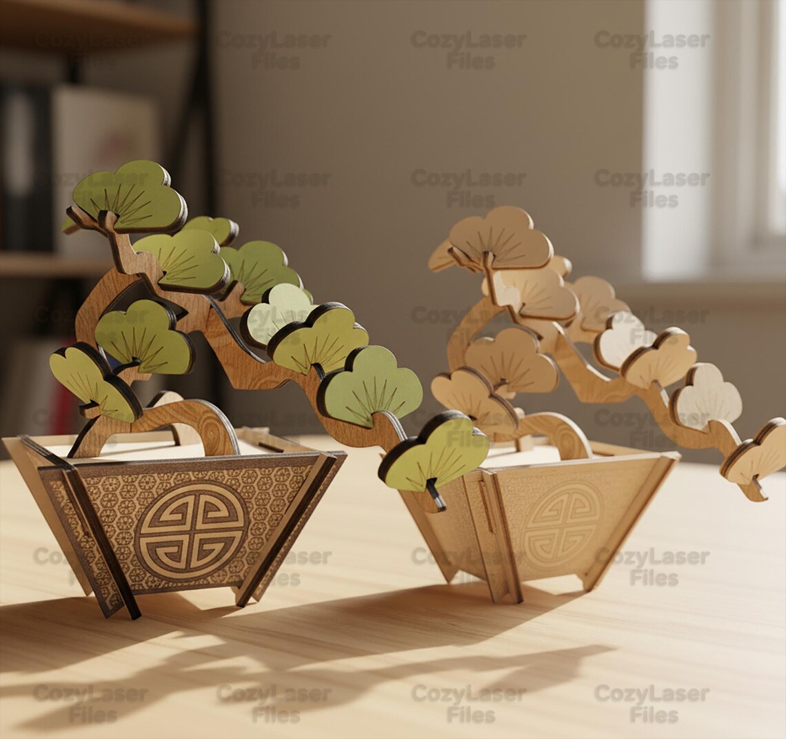 Laser Cut Bonsai 3D Decorative Tree SVG Glowforge Vector Laser Template ...