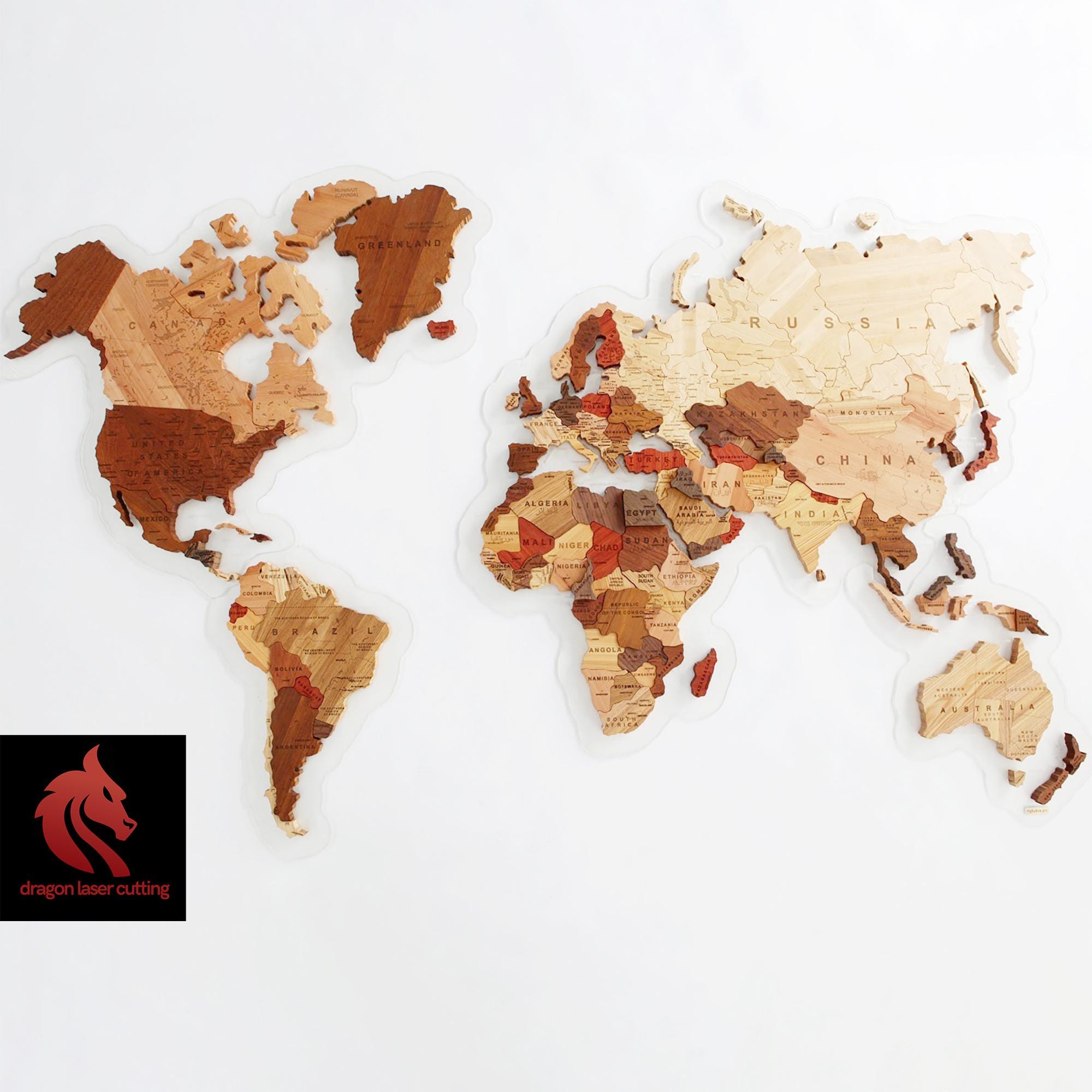 Laser Cut Wooden Map Whole World Laser Engraving Art Wall Decor SVG ...