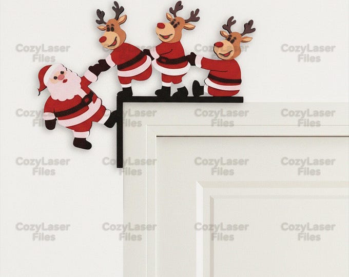 Laser Cut Santa and Reindeer Door Corner SVG Bundle Glowforge Wood ...