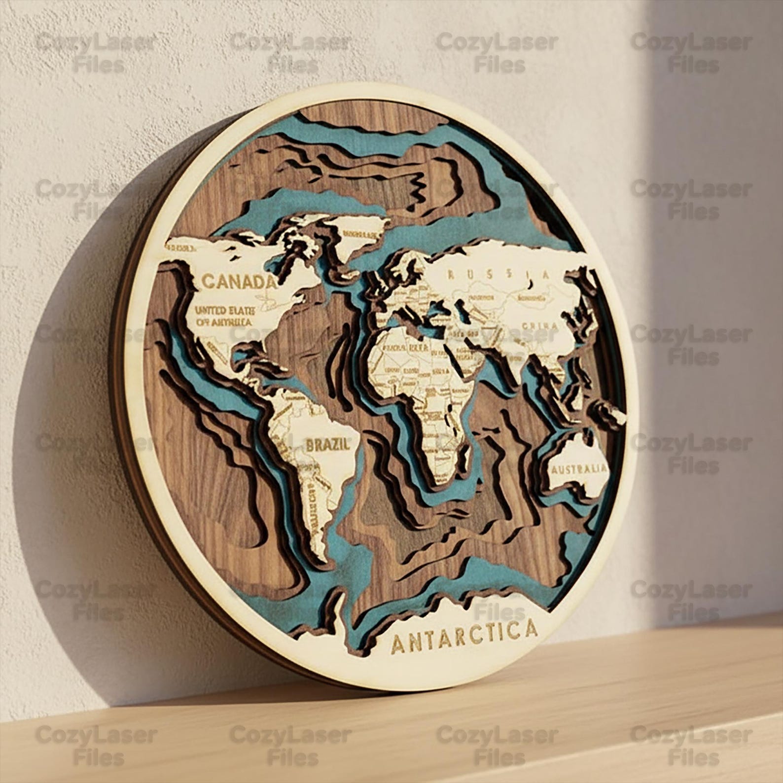 Laser Cut Files World Map 3D Multilayer Whole World Art Wall Decor SVG ...