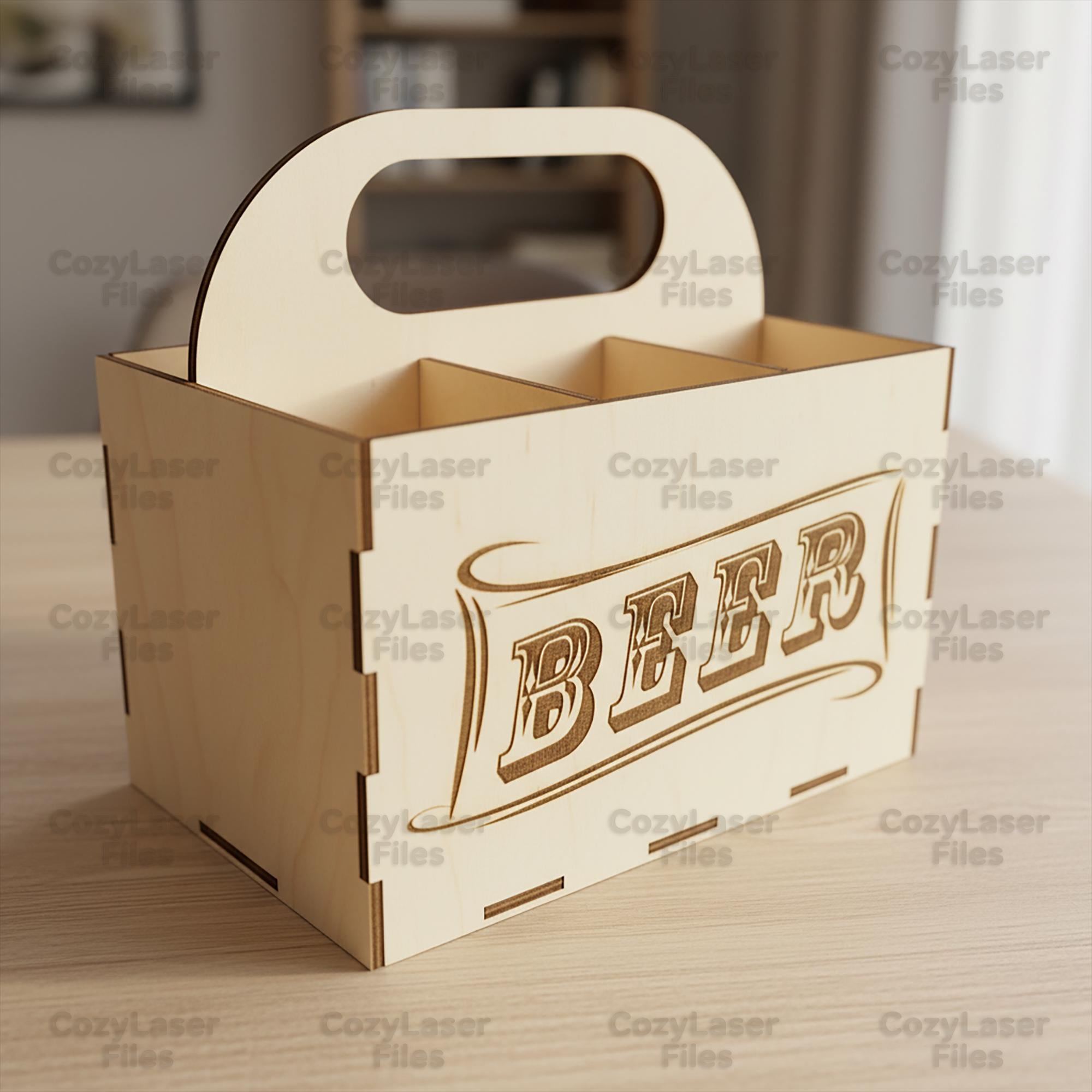 Laser Cut Wooden Basket Beer Caddy Svg Template 6 Pack Beer Holder ...