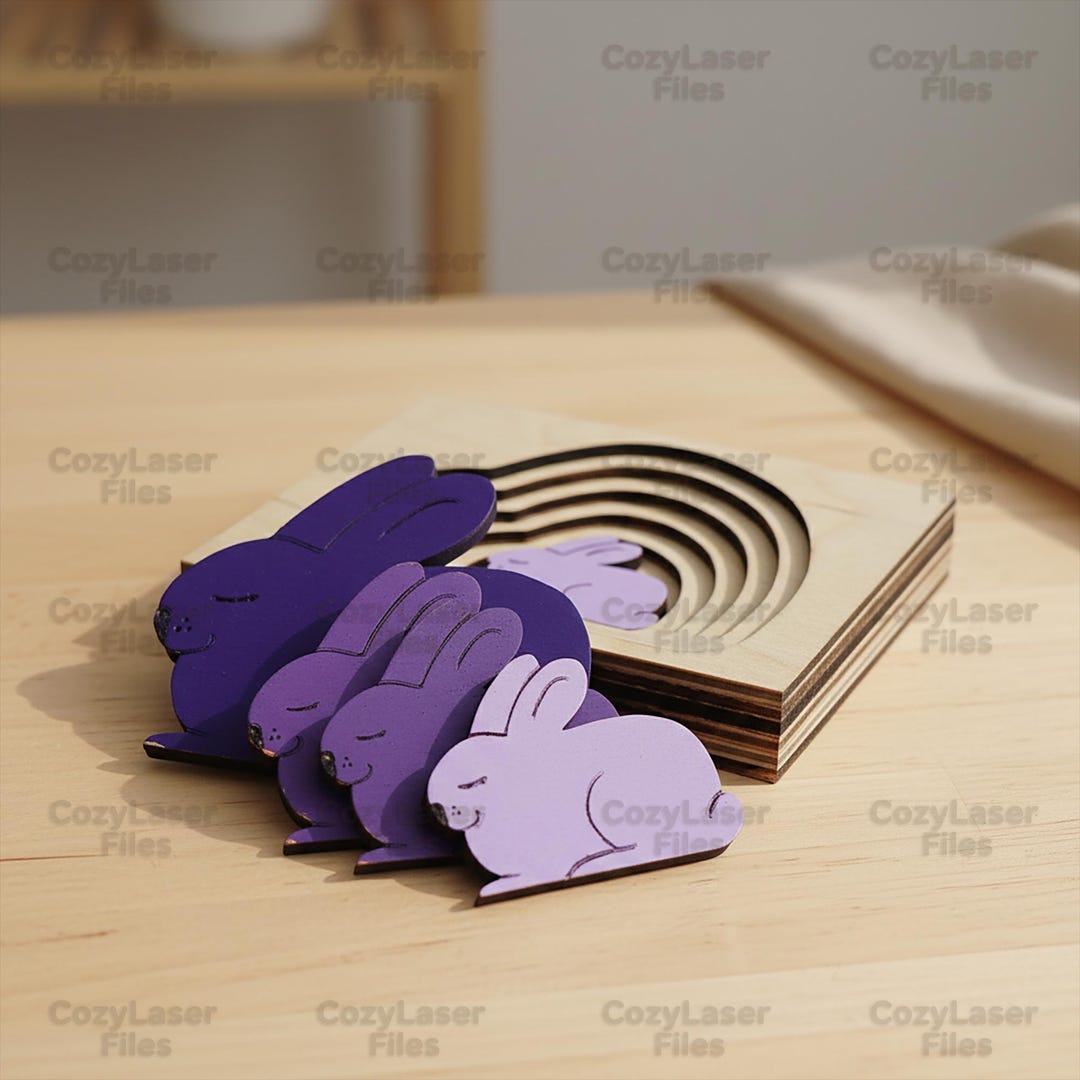 Laser Cut Rabbits Family Kids Puzzle SVG Bundle Glowforge Wood Children ...
