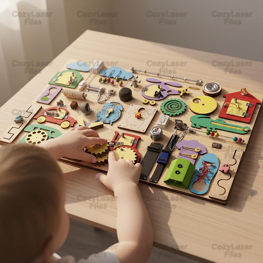 Laser Cut Wooden Busy Board for Kids File SVG Glowforge Wood Children ...