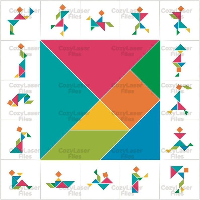 Laser Cut Tangram Puzzle Brain Training Geometry Kids Toys SVG Bundle ...
