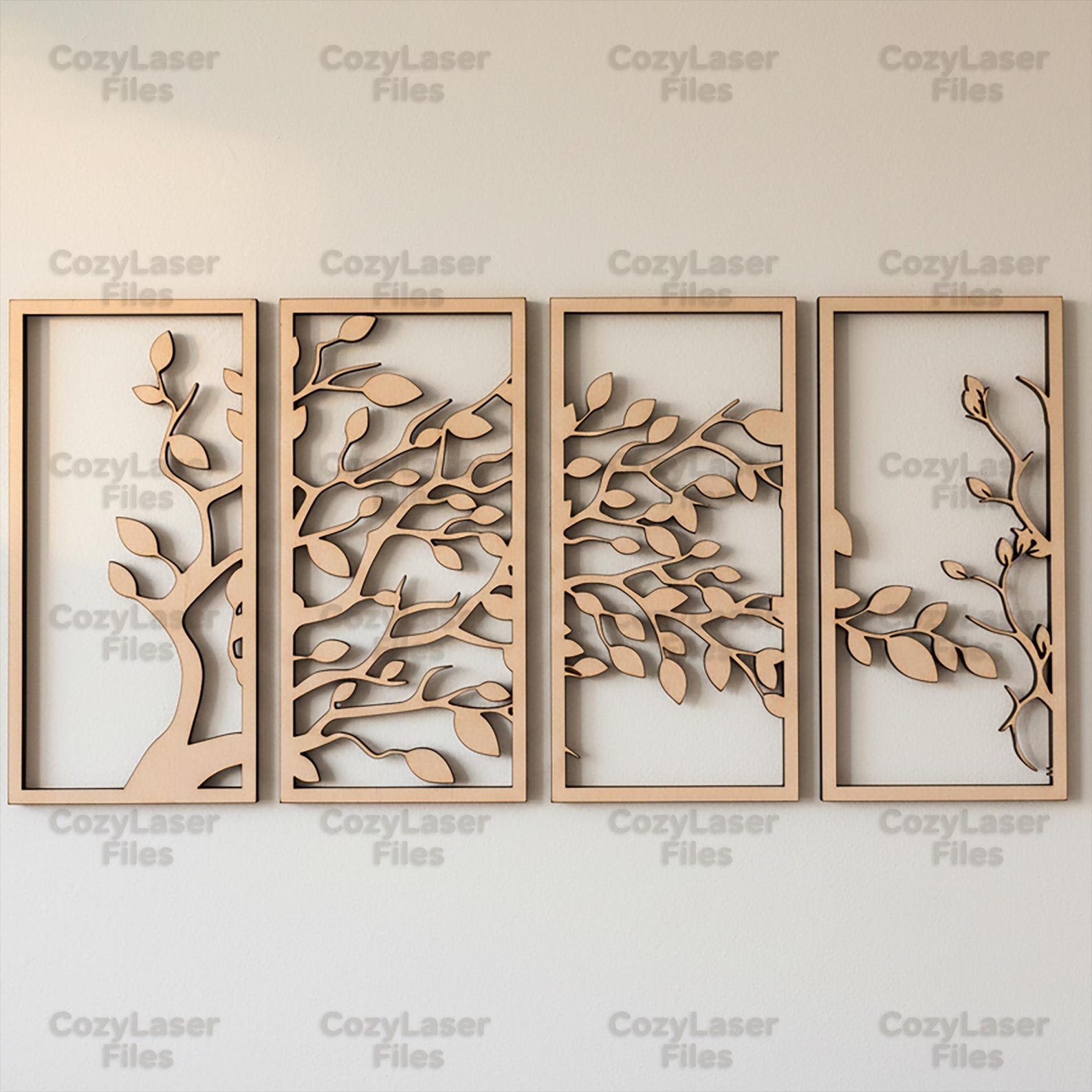 Laser Cut Wall 4 Tree Branches Panels Wall Art 3d SVG Bundle Glowforge ...