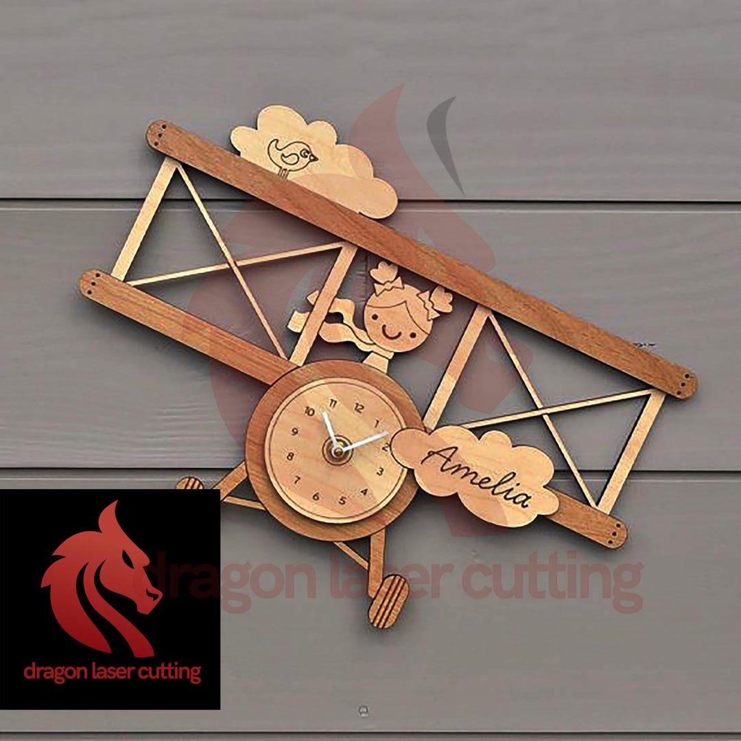 Laser Cut Wall Clock Template for Kids Room Files SVG Bundle Glowforge ...