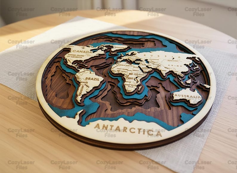 Laser Cut Files World Map 3D Multilayer Whole World Art Wall Decor SVG ...