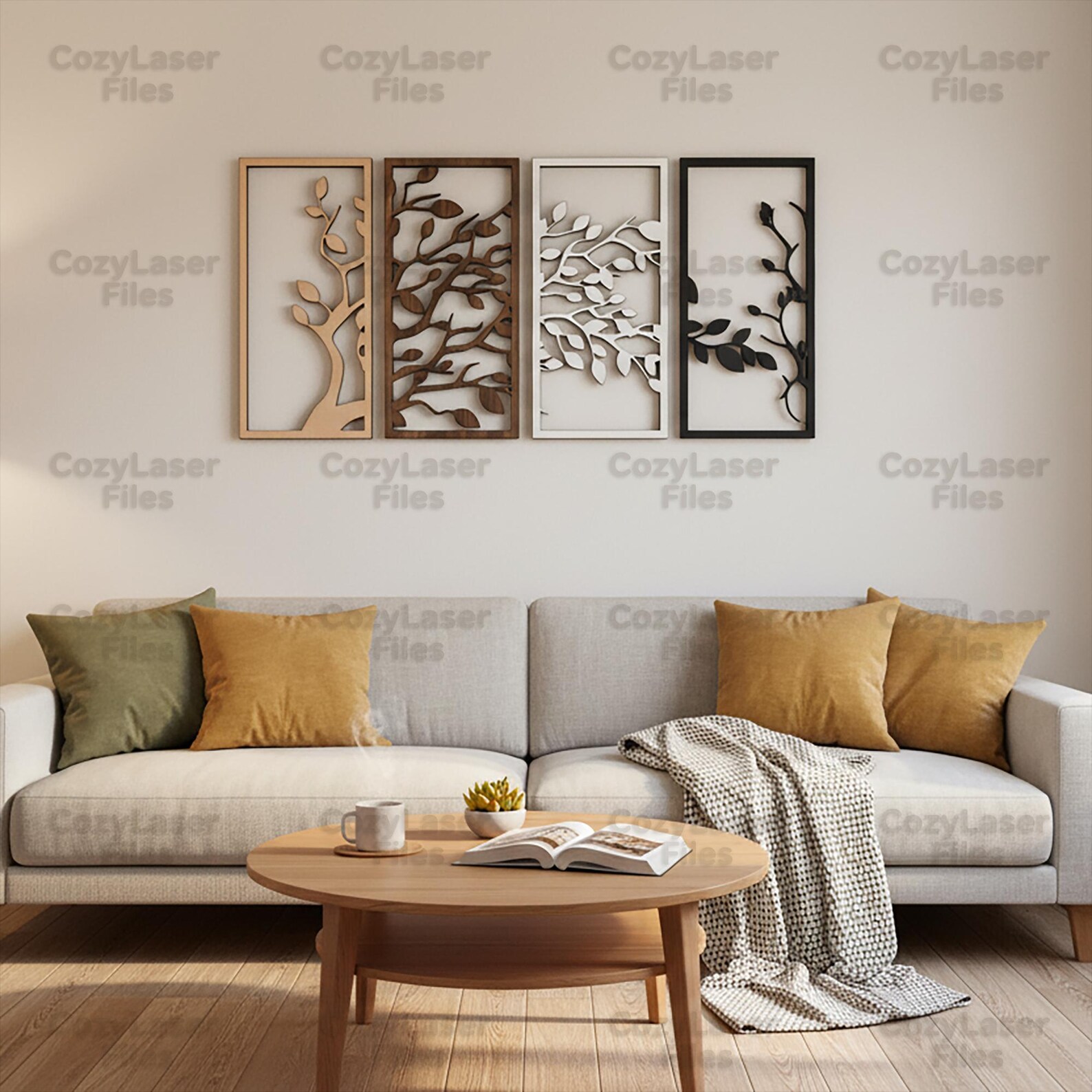 Laser Cut Wall 4 Tree Branches Panels Wall Art 3d SVG Bundle Glowforge ...