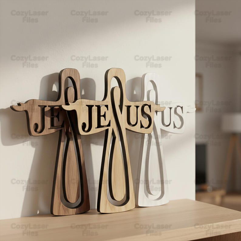 Laser Cut Wood Cross Jesus 2d Cross SVG Bundle Glowforge Wood Statue ...